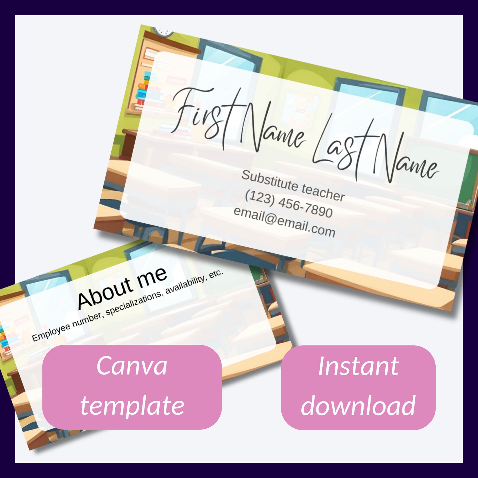 Substitute Teacher Business Card Design for Canva. Great Tutor Business ...