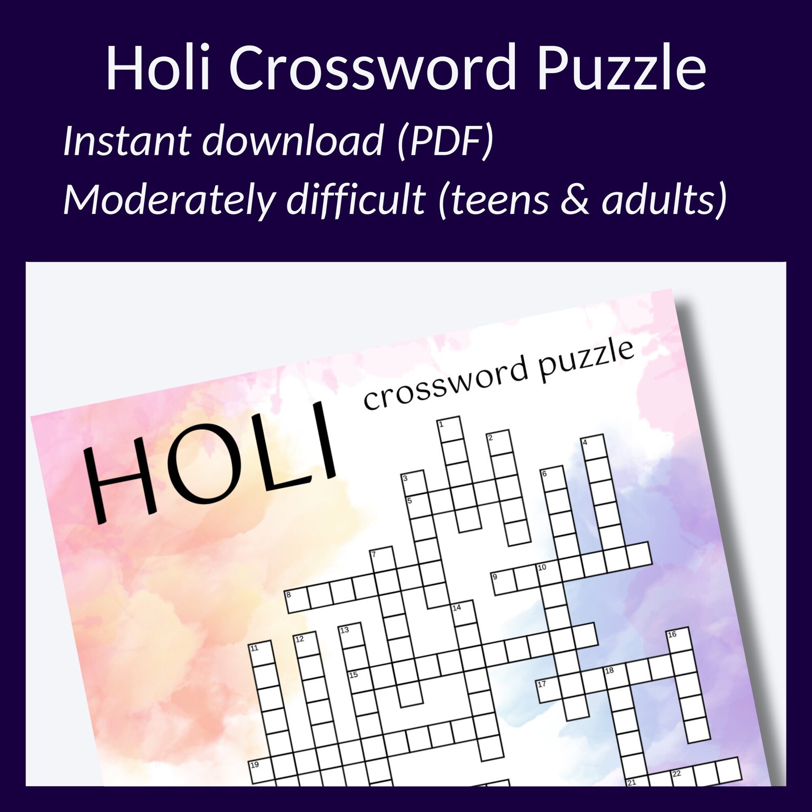 Holi Crossword Puzzle for Parties or to Build Vocabulary. Perfect ...