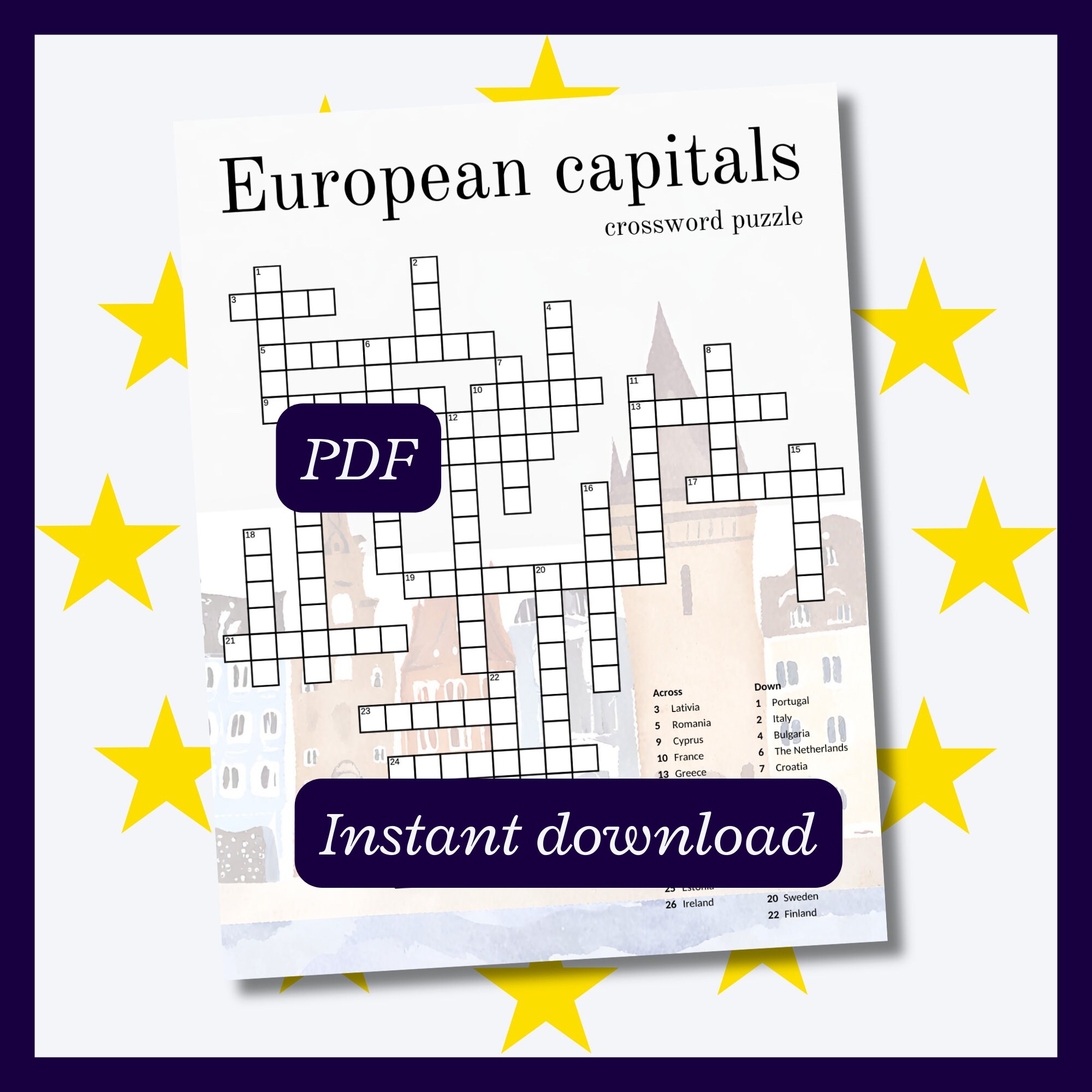 European Capitals Crossword Puzzle for Geography Enthusiasts and Travel ...