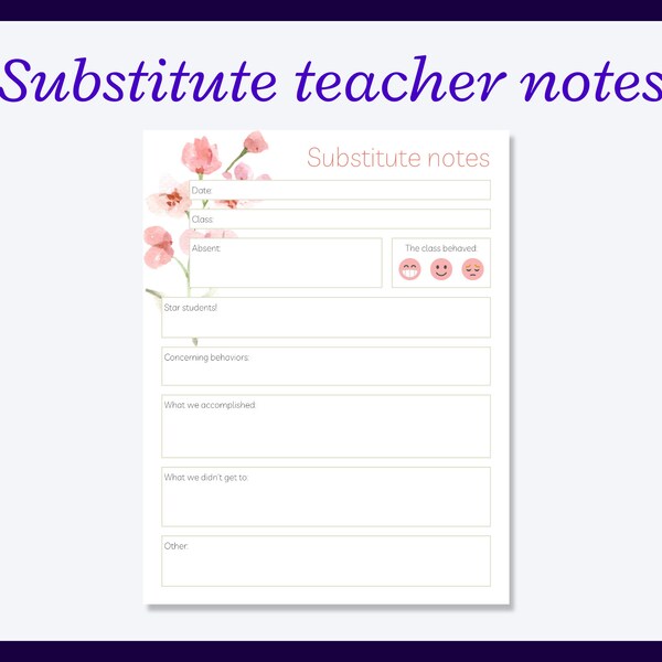 Sub Teacher Report - Etsy