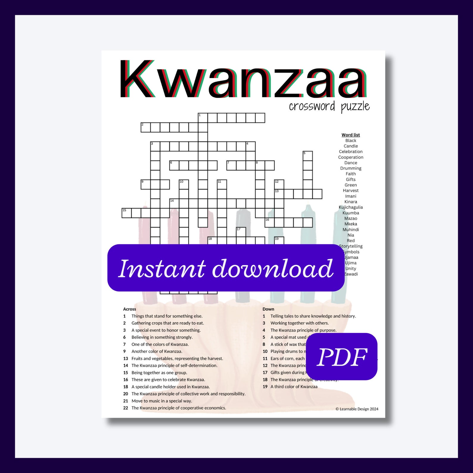 Kwanzaa Crossword Puzzle: Cultural Activity for Teens & Adults (digital ...
