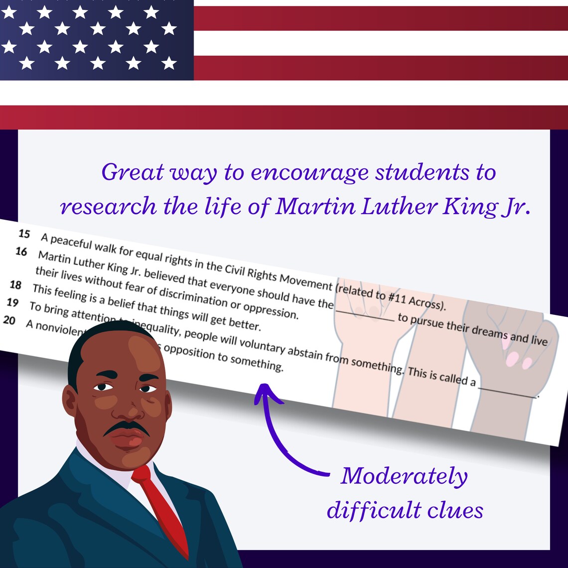 MLK Jr. Crossword Puzzle for Parties or to Learn About MLK. Great Cross ...