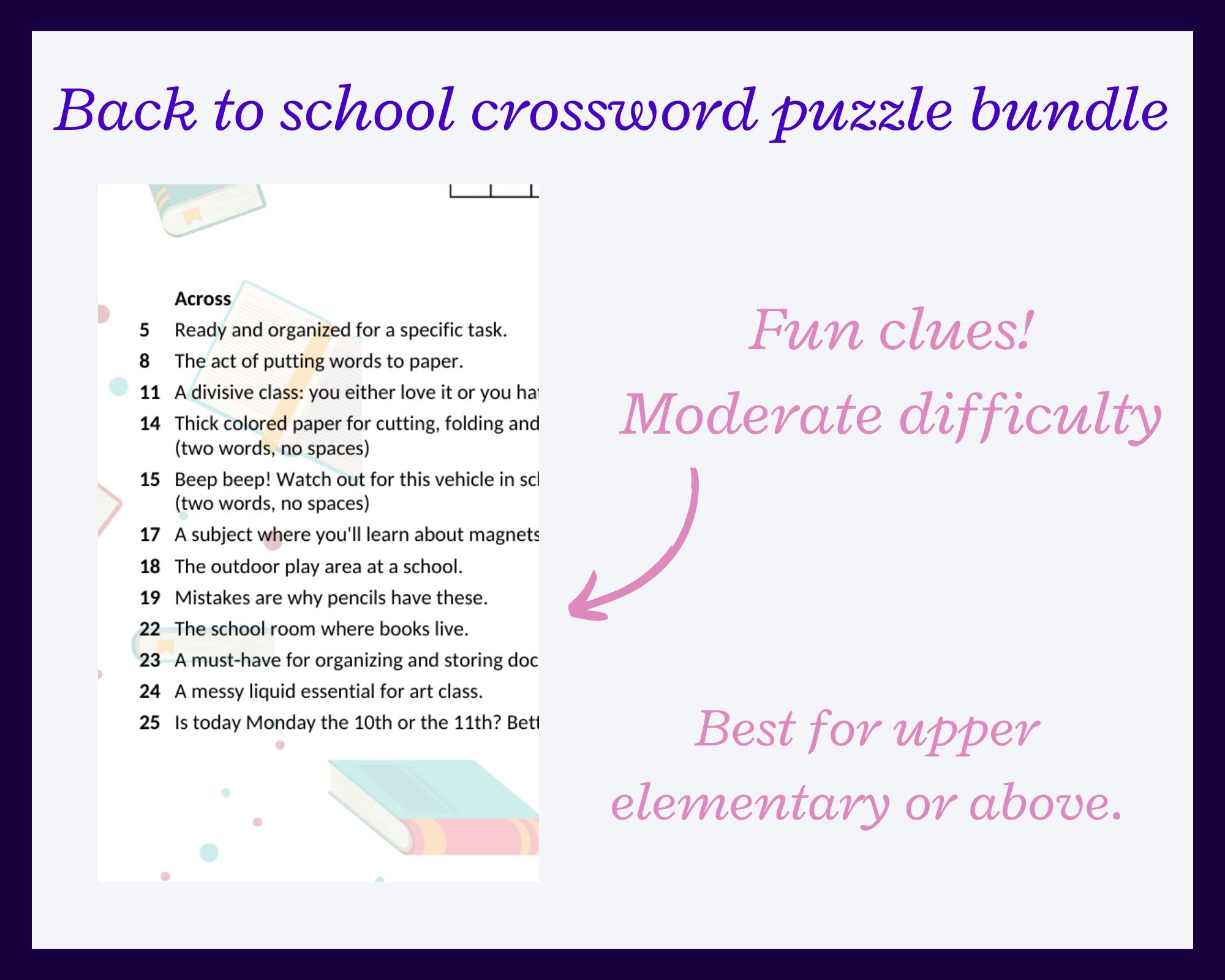 Back to School Crossword Puzzle BUNDLE, Grades 4+ (digital Download) - Etsy
