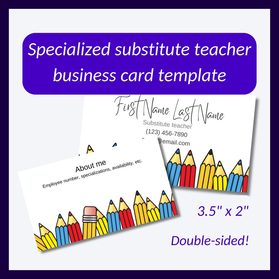 Substitute Teacher Business Card Design for Canva. Great Tutor Business ...