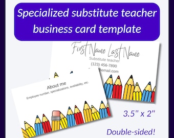 Substitute Teacher Business Card Design for Canva. Great Tutor Business ...