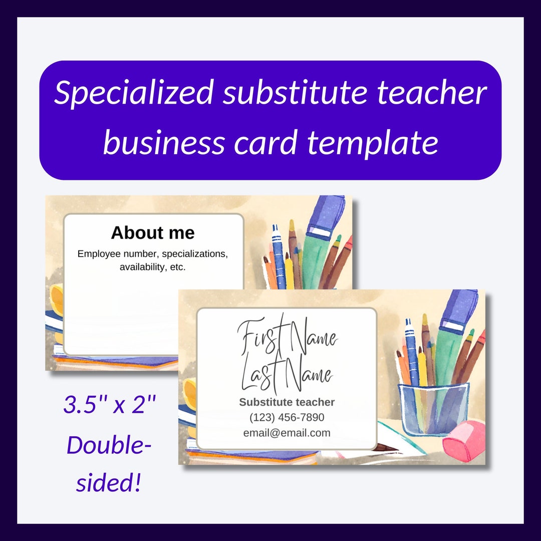 Substitute Teacher Business Card Design for Canva. Great Tutor Business ...