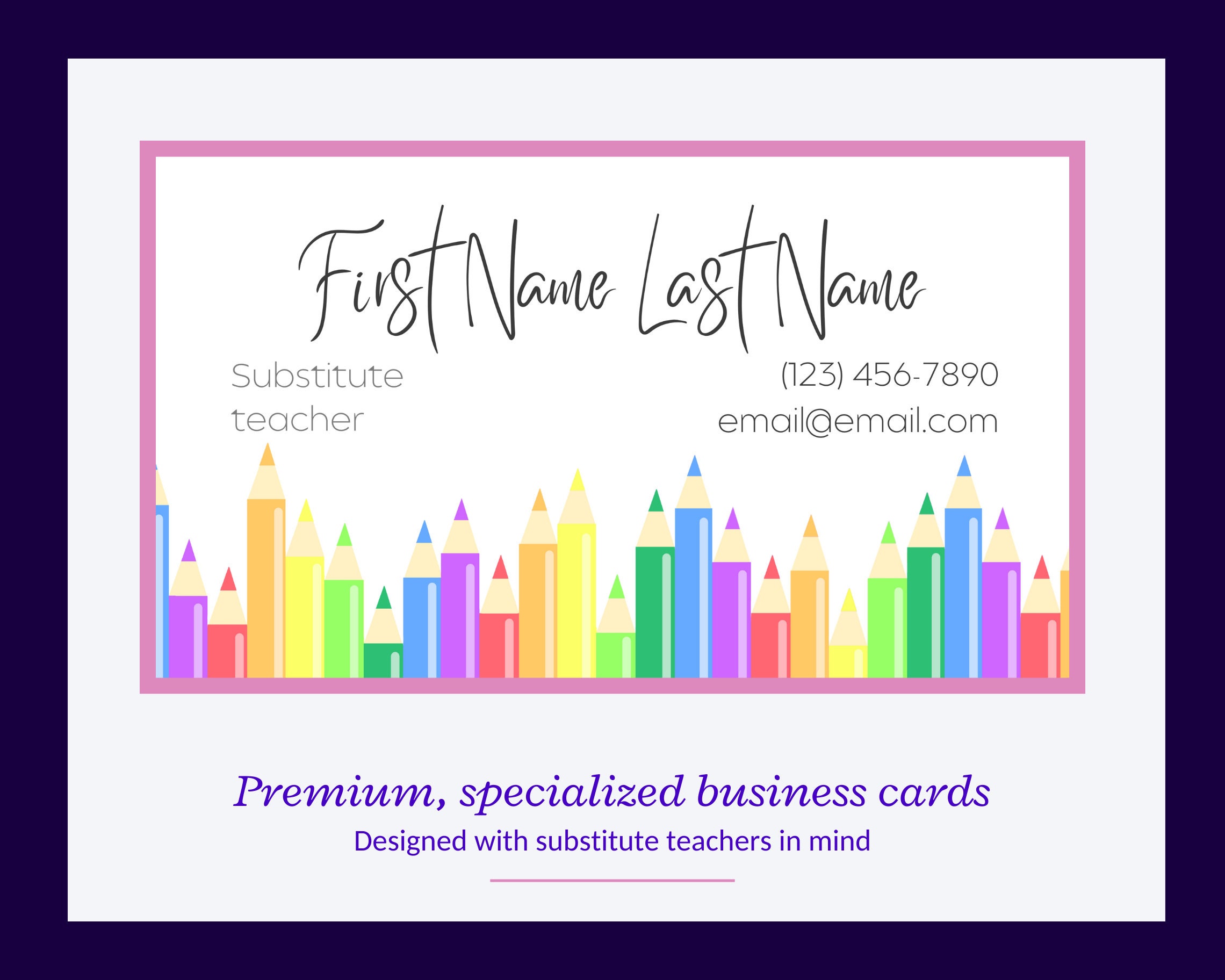 Substitute Teacher Business Card Template: Colorful Pencils (digital ...
