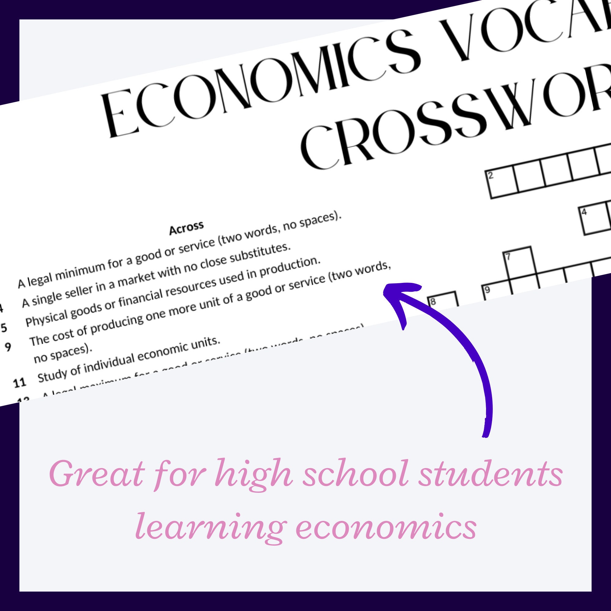 Economics Vocabulary Crossword Puzzle microeconomics and Macroeconomics ...