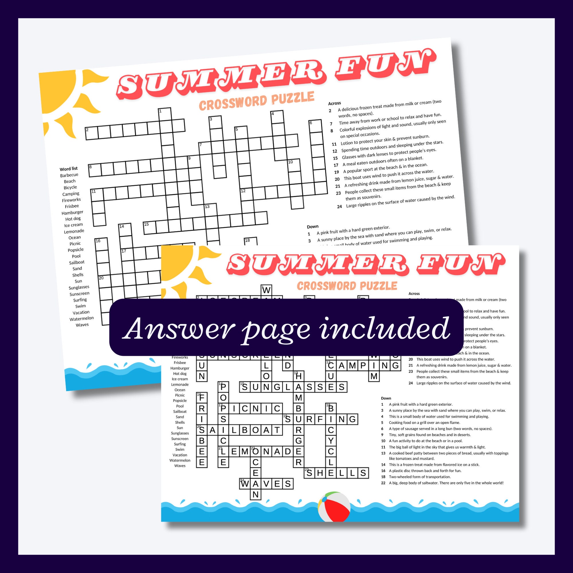 Summer Crossword Puzzle— Perfect Cross Word Puzzle for End-of-year ...