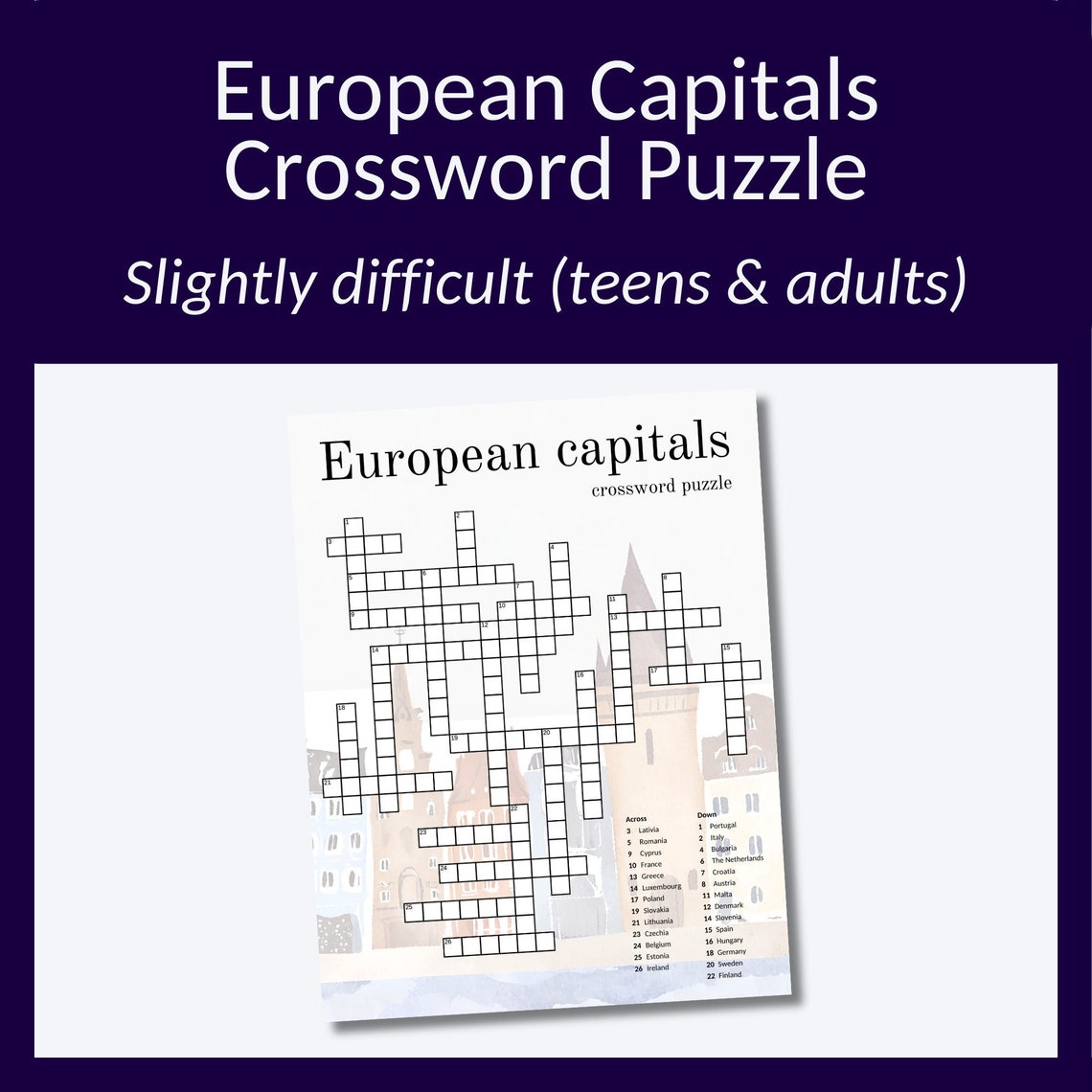 European Capitals Crossword Puzzle: Test Your Knowledge of European ...
