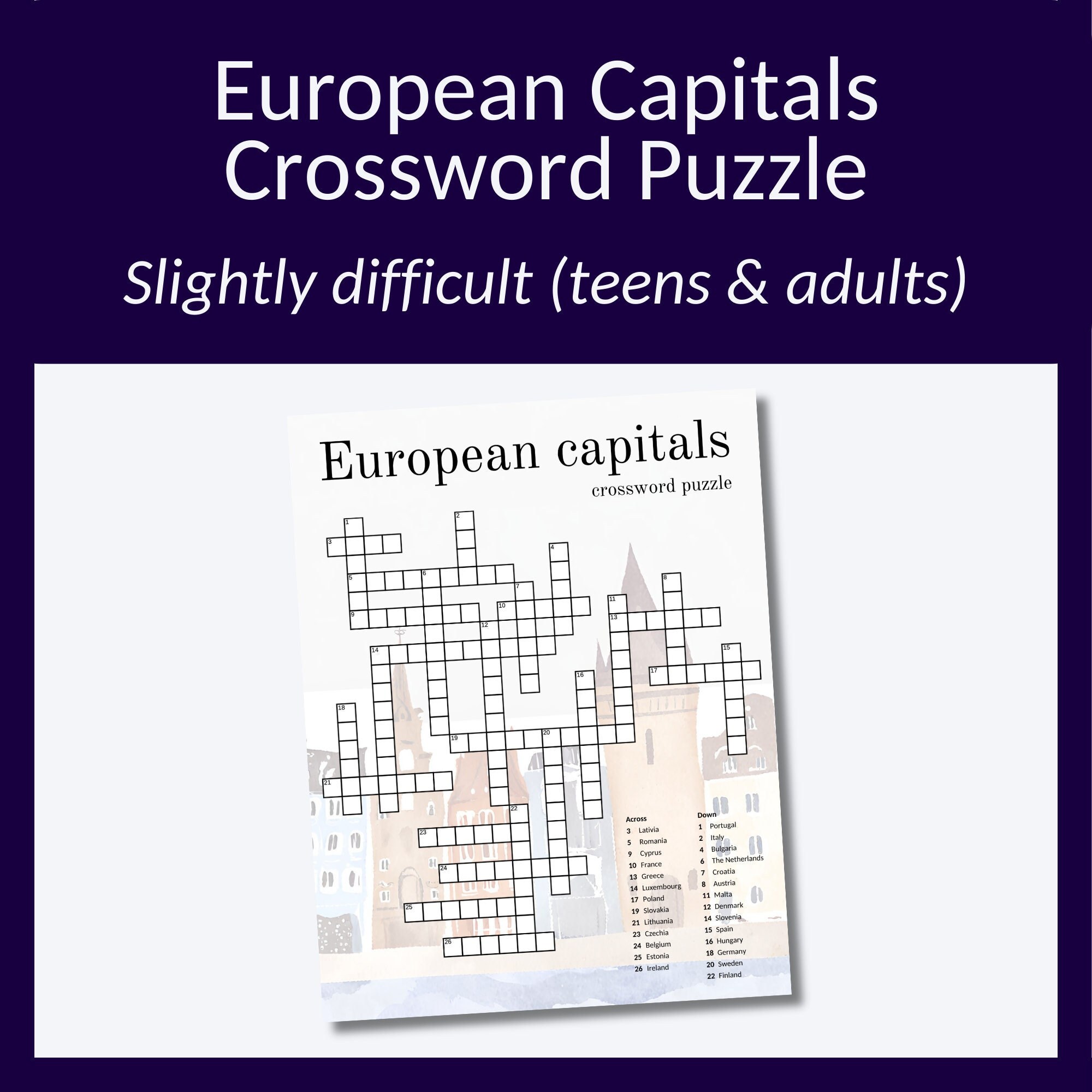 European Capitals Crossword Puzzle for Geography Enthusiasts and Travel ...