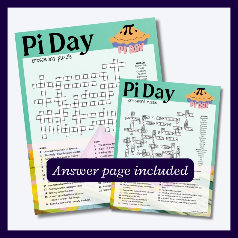 Pi Day Cross Word Puzzle Game for Teenagers or Party Game! - Etsy