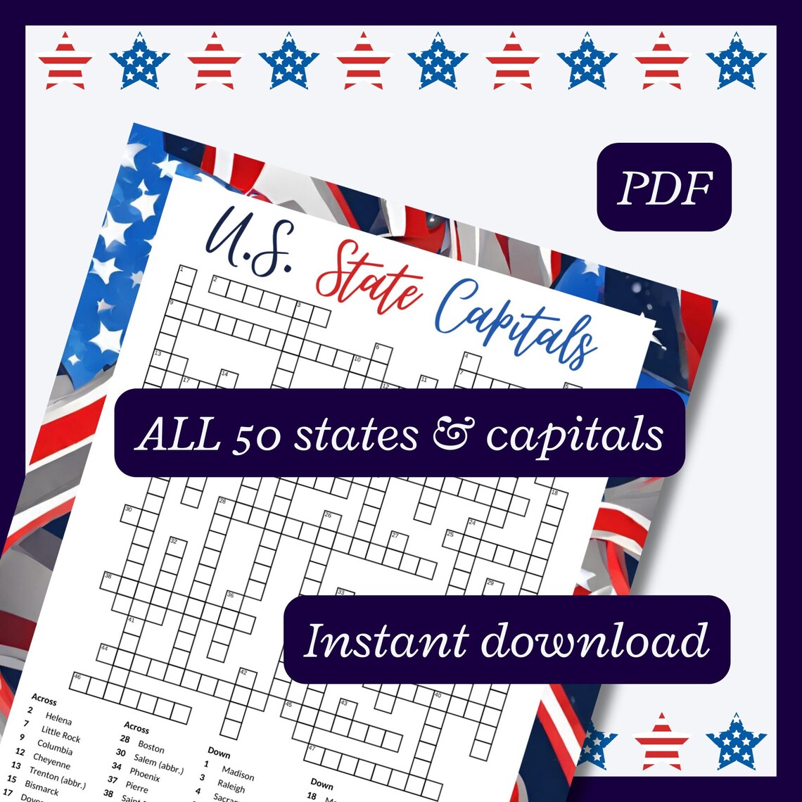 U.S. State Capital Crossword Puzzle Including All 50 States. Great July ...