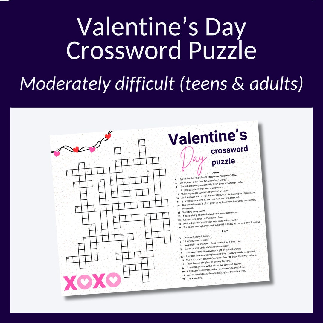 Valentine's Day Crossword Puzzle: Fun Vocabulary Game (digital Download ...