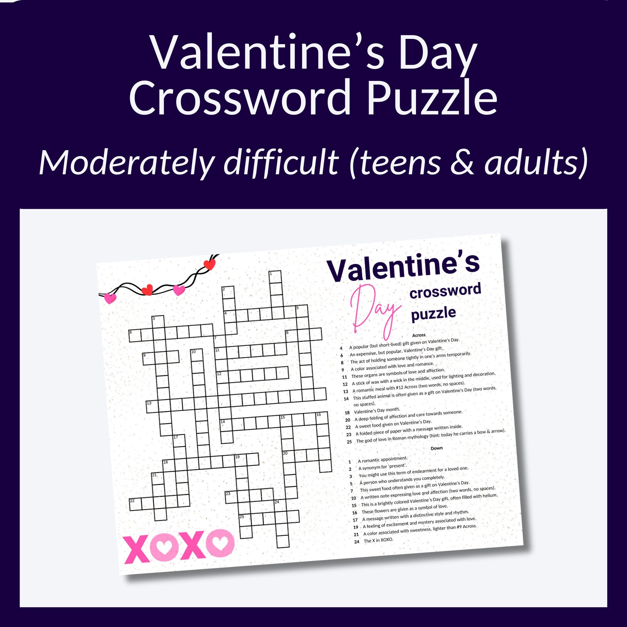 Valentine's Day Crossword Puzzle: Fun Vocabulary Game (digital Download ...