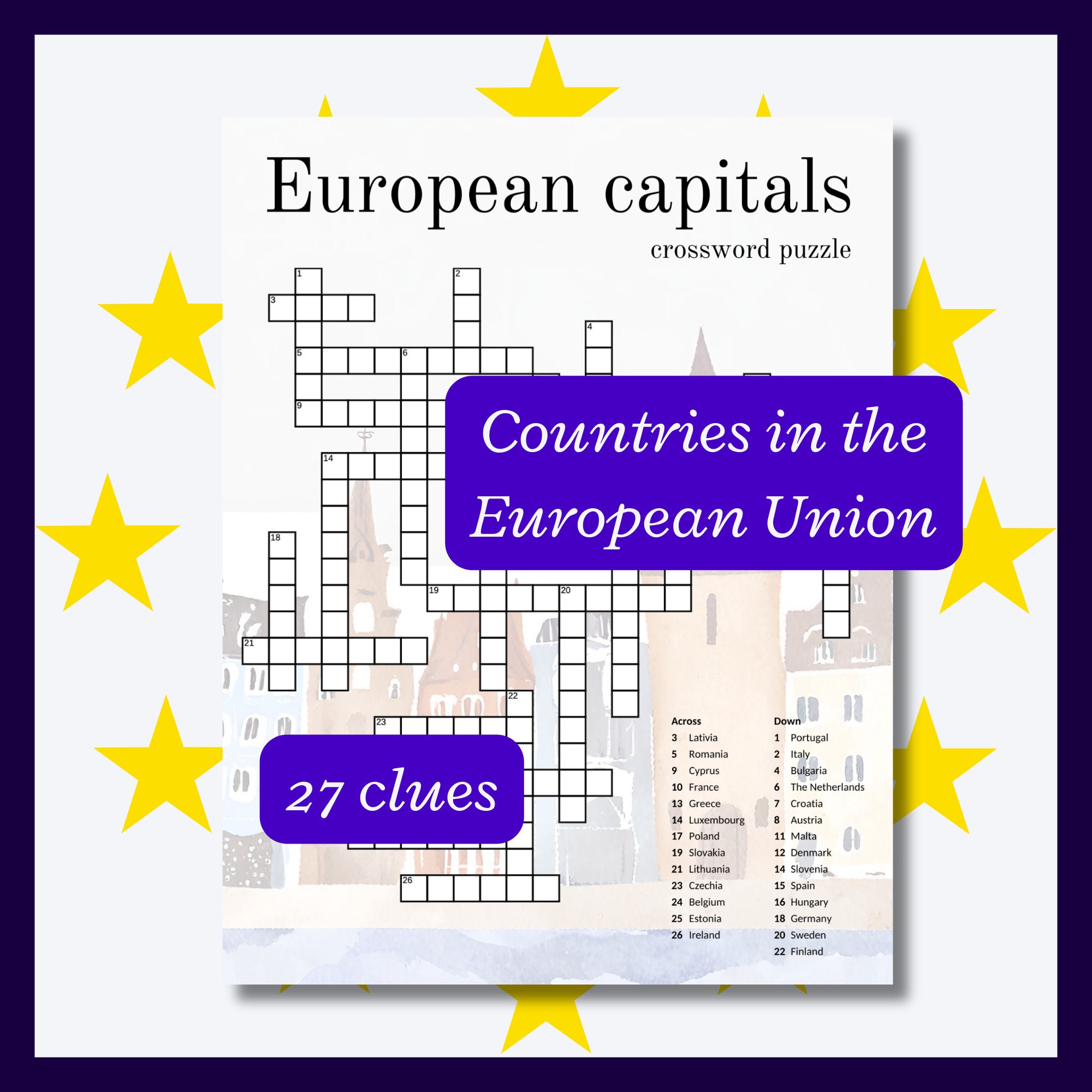 European Capitals Crossword Puzzle for Geography Enthusiasts and Travel ...