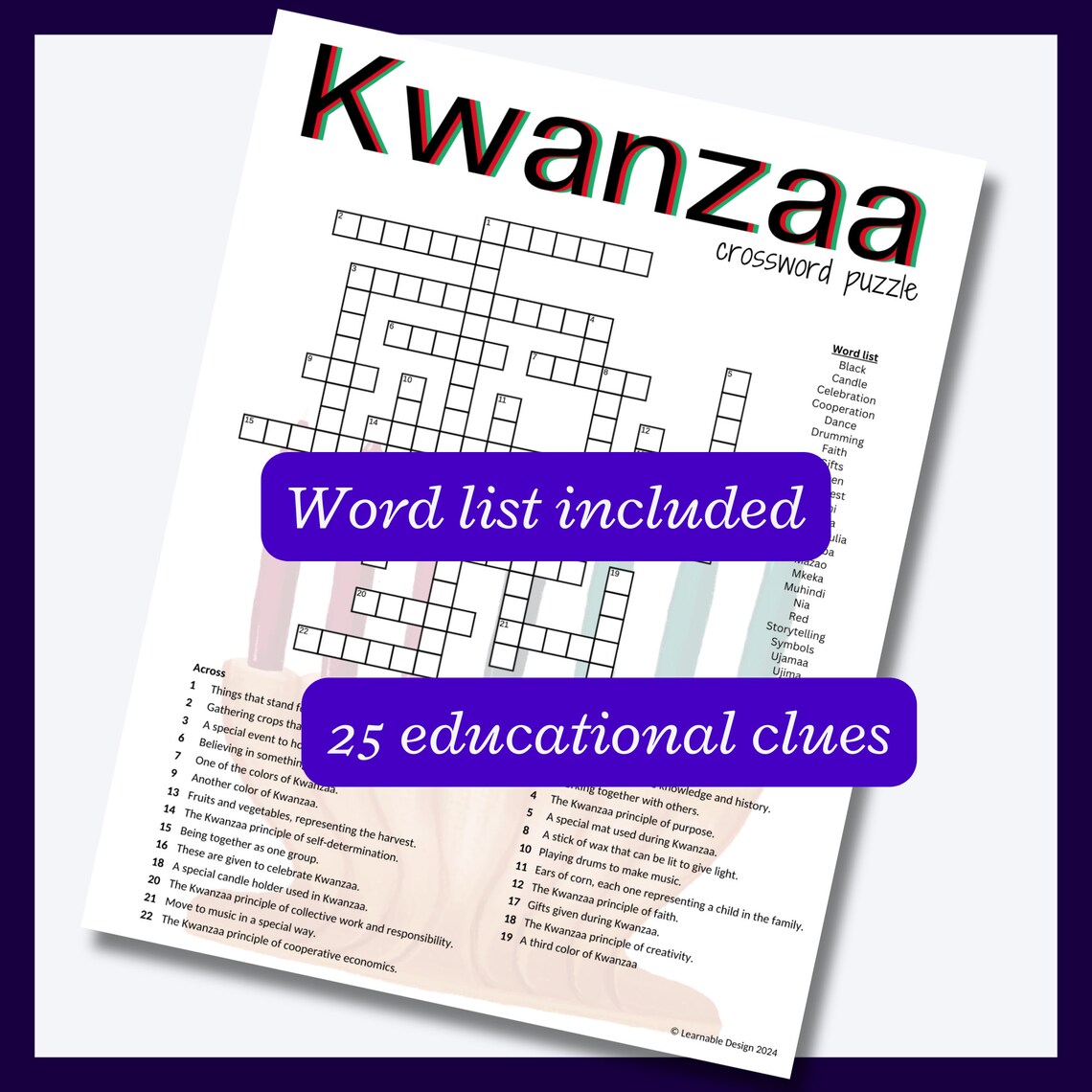 Kwanzaa Crossword Puzzle: Cultural Activity for Teens & Adults (digital ...