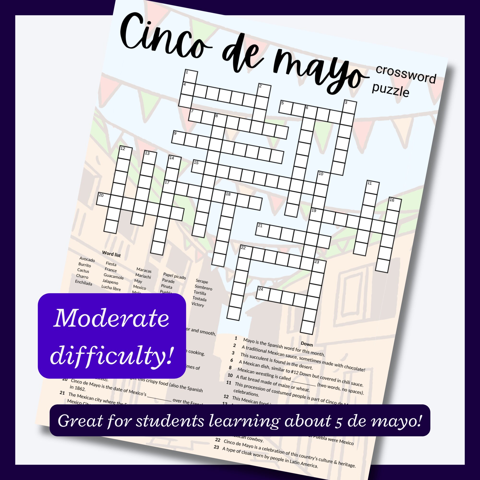 Cinco De Mayo Crossword Puzzle for Parties or to Build Vocabulary ...