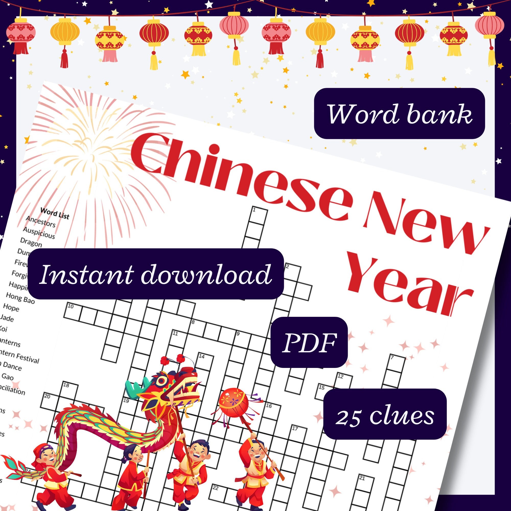 Chinese New Year Crossword Puzzle for Parties, Vocabulary Building or ...