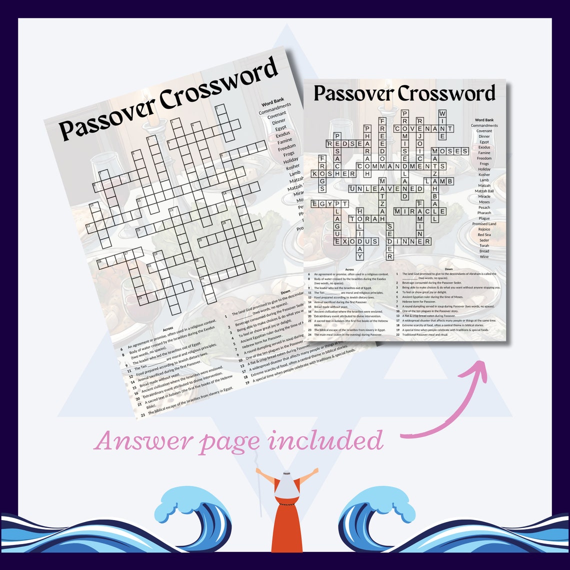 Passover Crossword Puzzle: Jewish Holiday Activity (digital Download ...