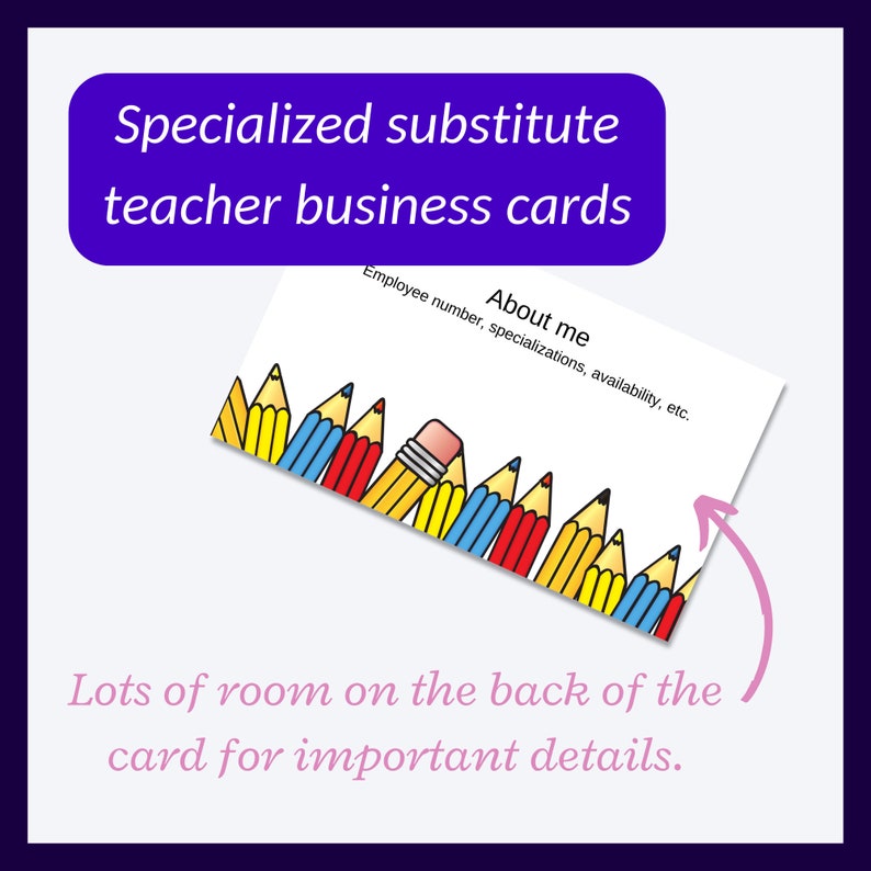 Substitute Teacher Business Card Design for Canva. Great Tutor Business ...