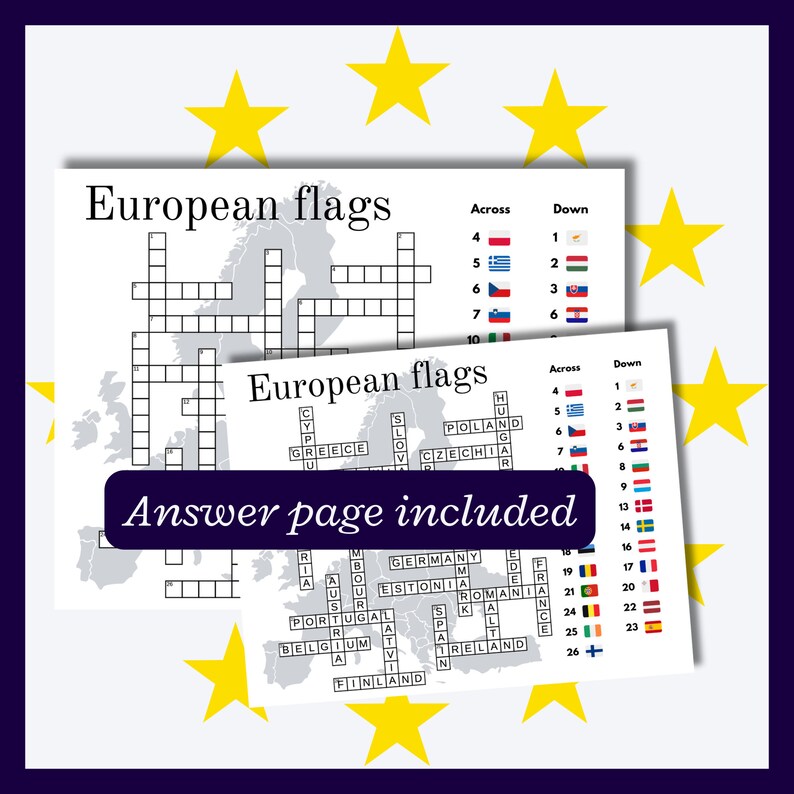 European Flags Crossword Puzzle Game for Travel Enthusiasts and Teens ...
