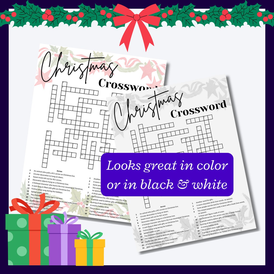 Hard! Christmas Crossword Puzzle for Christmas Parties. Great Non ...