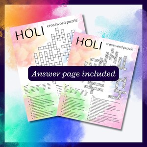 Holi Crossword Puzzle for Parties or to Build Vocabulary. Perfect ...