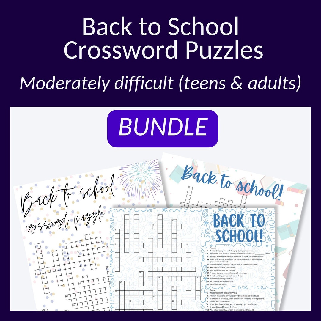 Back to School Crossword Puzzle BUNDLE, Grades 4+ (digital Download) - Etsy