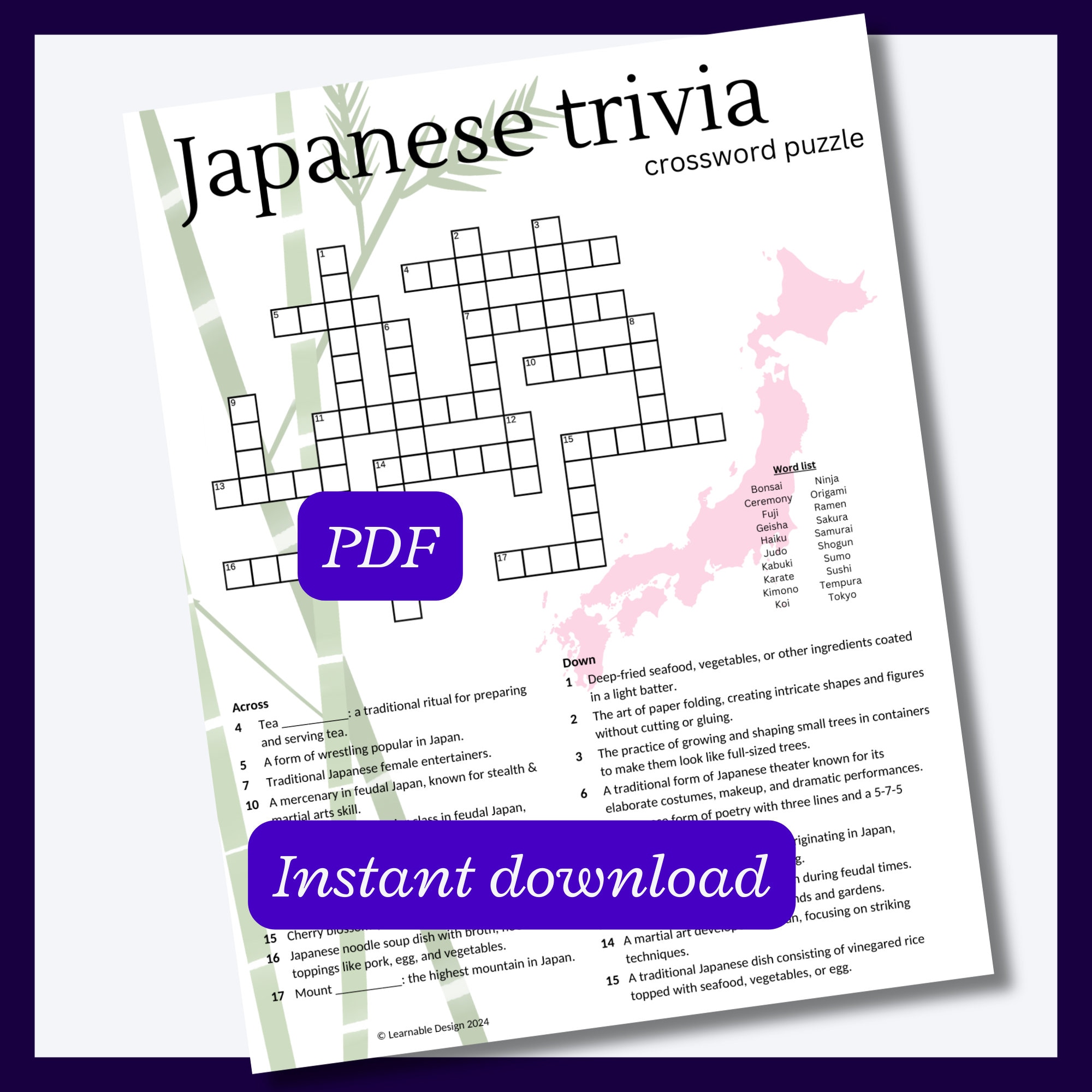 Japan Crossword Puzzle: Great Research Activity or Party Game for Teens ...