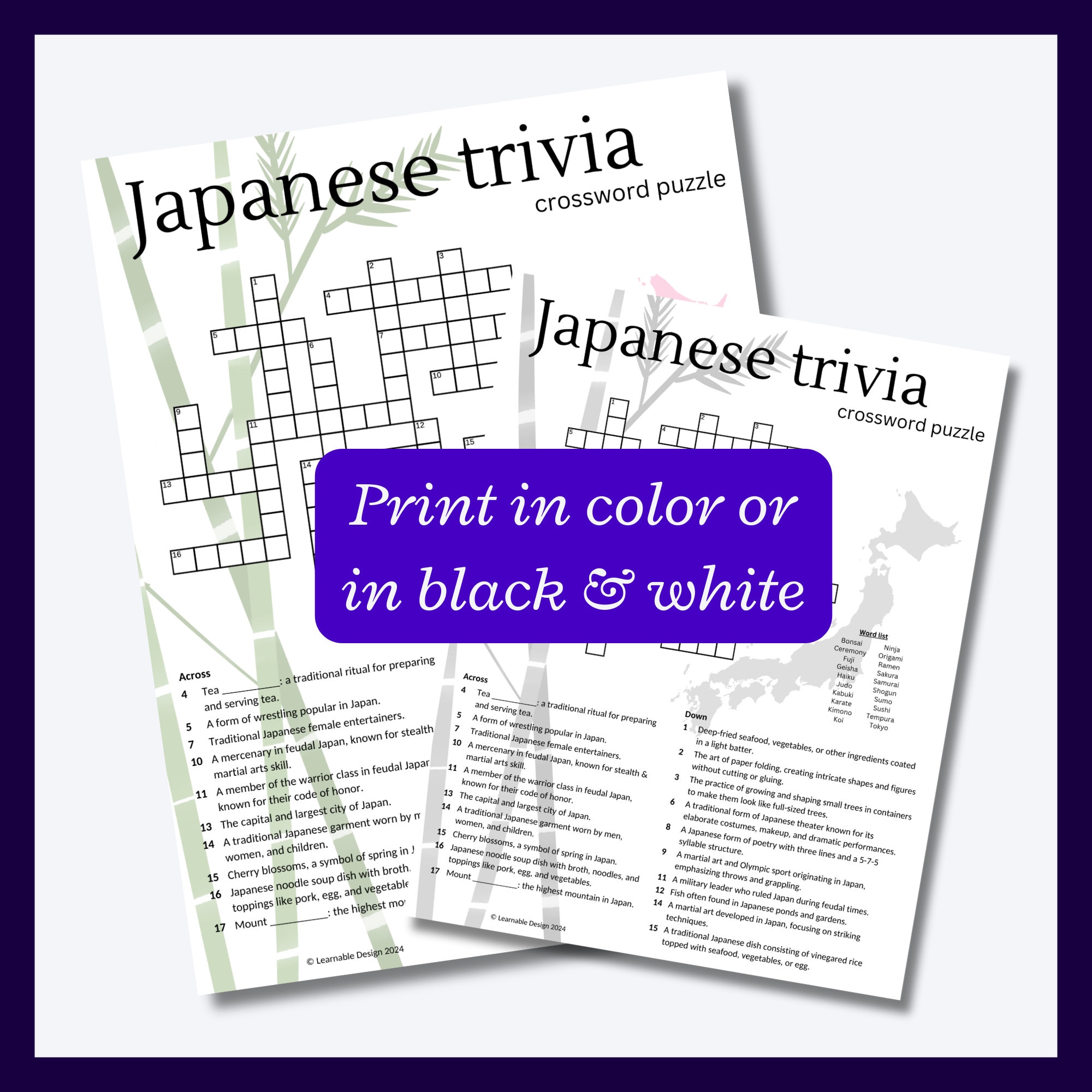 Japan Crossword Puzzle: Great Research Activity or Party Game for Teens ...