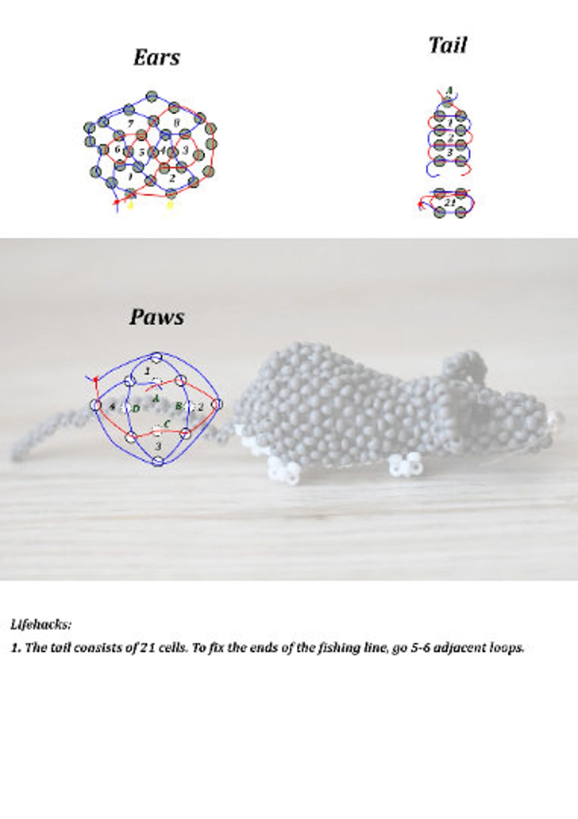 Bead Tutorial Rat. How to Weave Beads Rat Pdf Pattern. Beaded Animal Rat Beaded Keychain Pattern ...