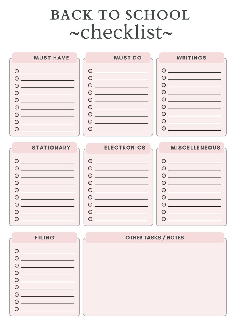 Back to School Checklist, Back to School List Planner, Kids School ...