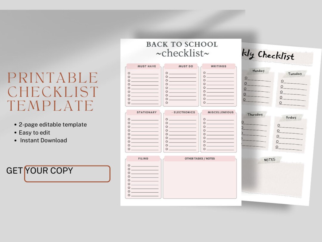 Back to School Checklist, Back to School List Planner, Kids School ...