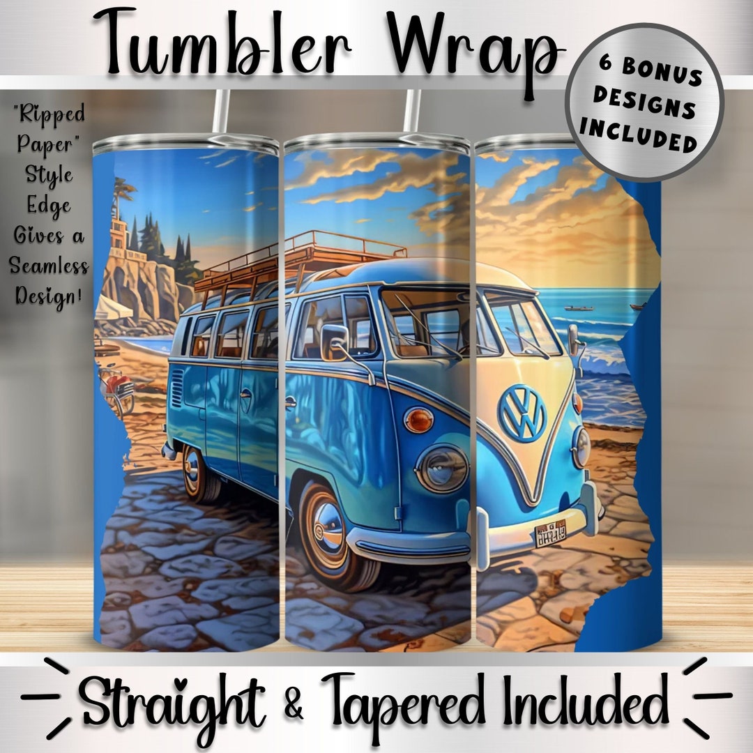 Vw Bus Blue Beach Seamless Tumbler Wrap 20 Oz Straight And Tapered Tumbler Sublimation Design Png