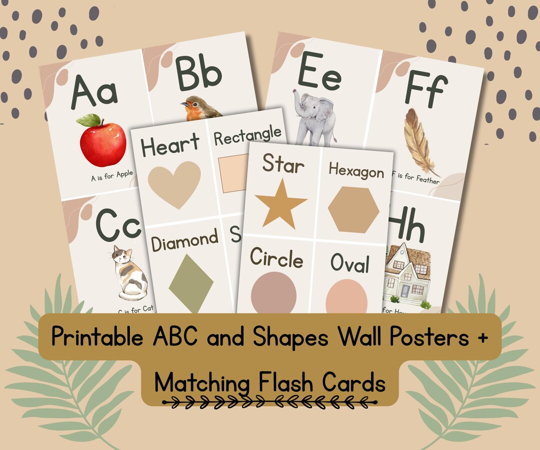 Boho Alphabet & Shapes Flash Cards | Homeschool Printables (digital ...