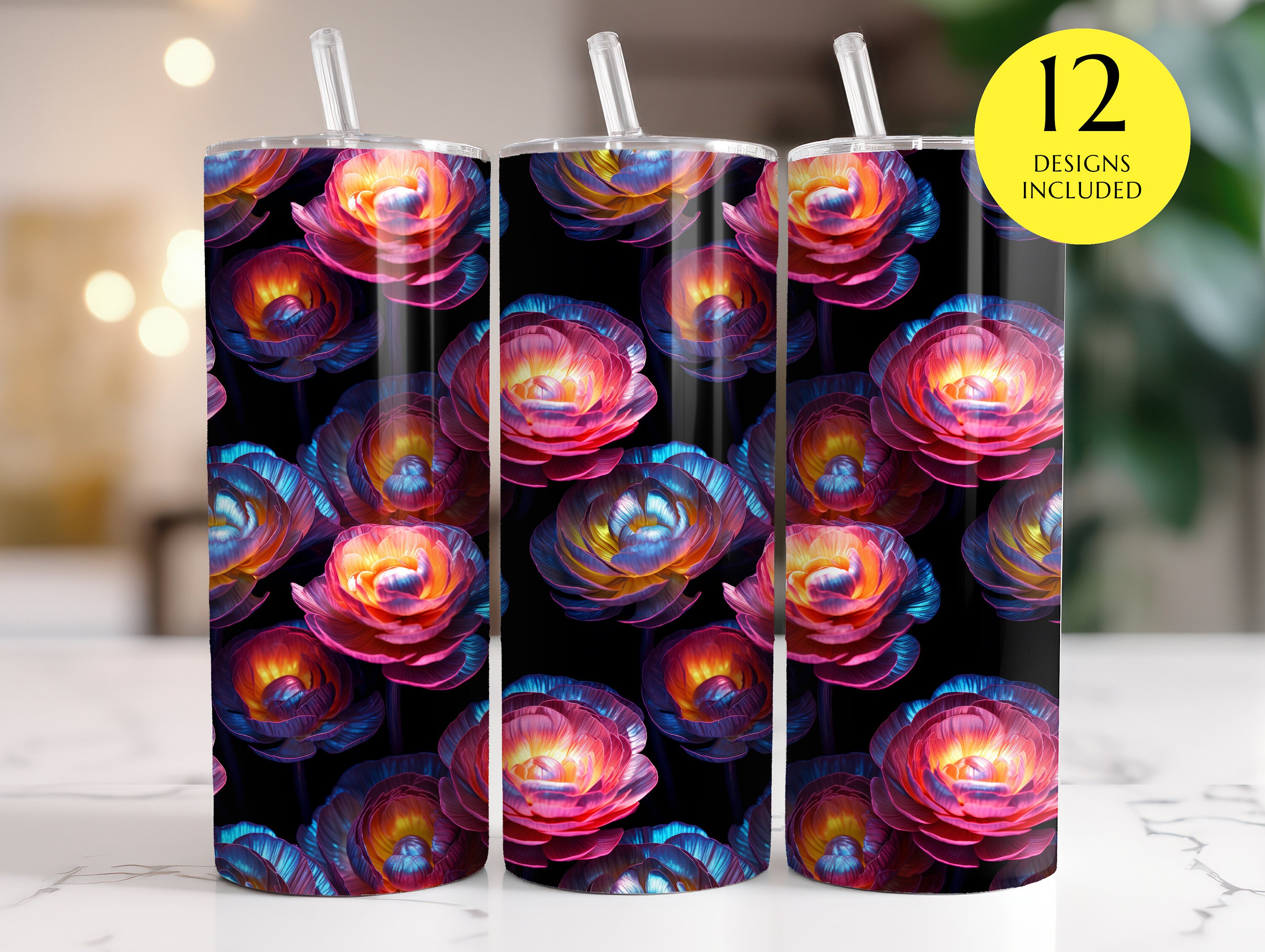 3D Ranunculus 20 Oz Skinny Tumbler Wrap Bundle Seamless - Etsy