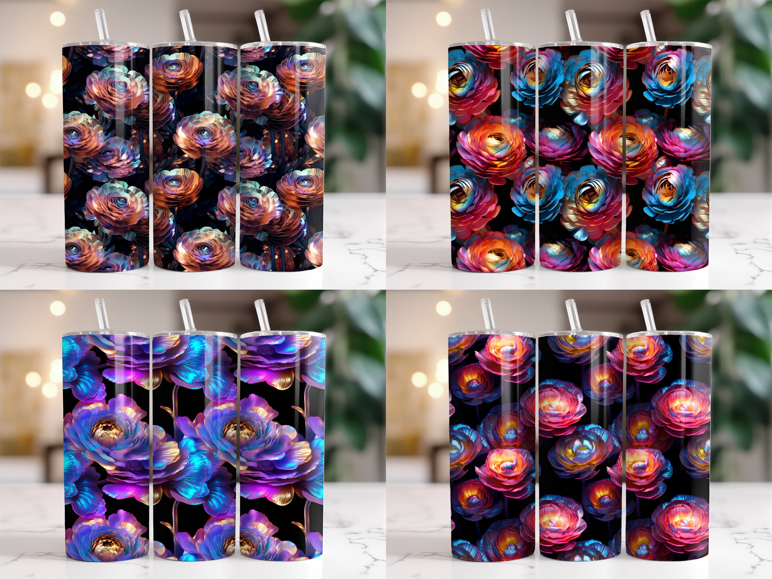 3D Ranunculus 20 Oz Skinny Tumbler Wrap Bundle Seamless - Etsy