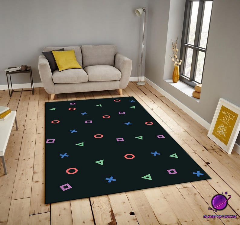 Playstation Symbols Rug, Gamer Room Decor Carpet, Retro Gaming Floor ...