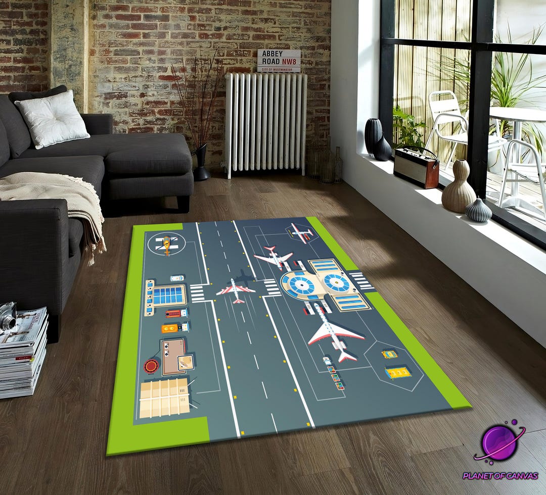 Airplane Runway Rug, Kids Room Carpet, Toddler Aviation Mat Rug ...