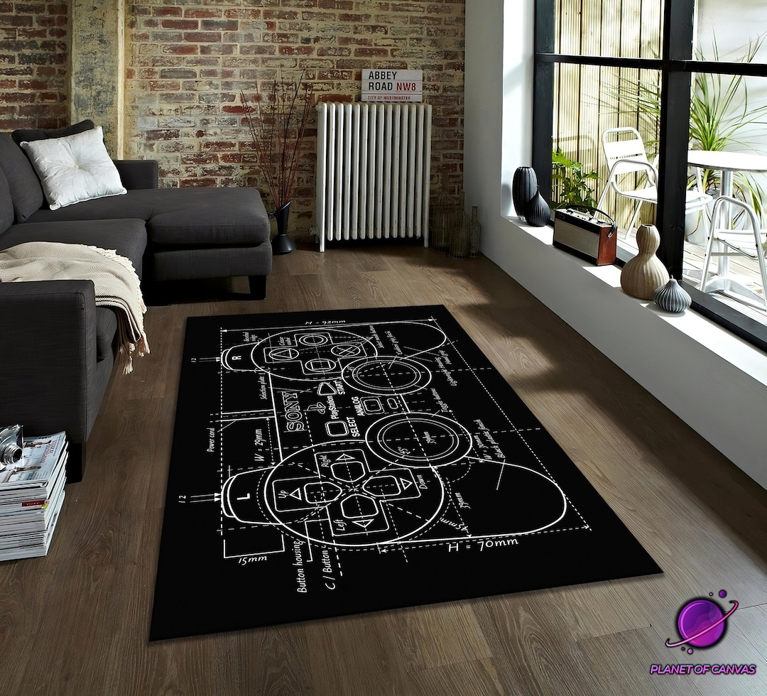 Playstation Controller Blueprint Rug, Gamer Room Carpet, Retro Gaming ...