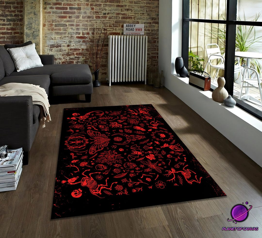 Gothic Red and Black Rug | Skeleton Witchy Area Carpet | Occult ...