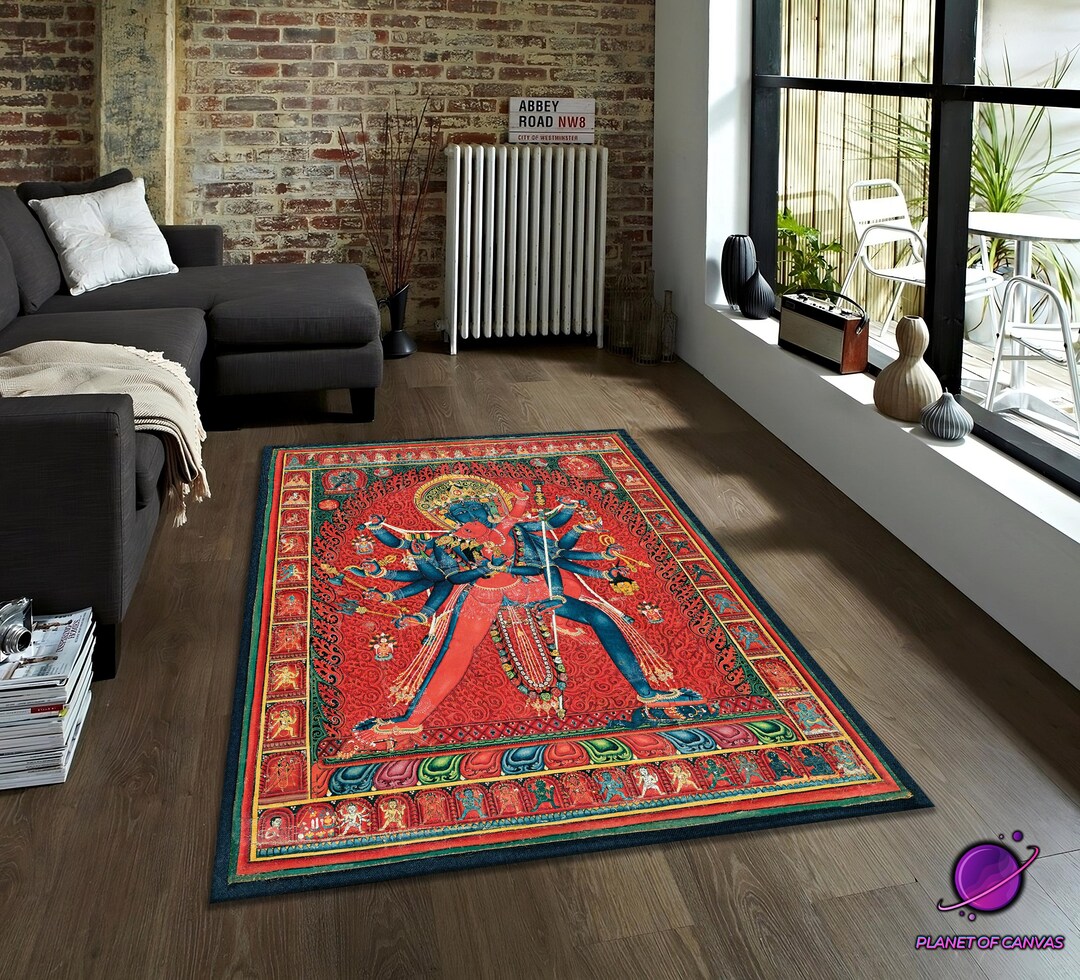 Tantric Hindu Art Rug, Spiritual Mandala Carpet, Sacred Tantra Wall ...