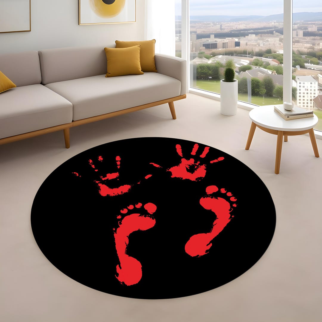 Bloody Handprint Rug, Horror Red Blood Hands and Footprints Round ...