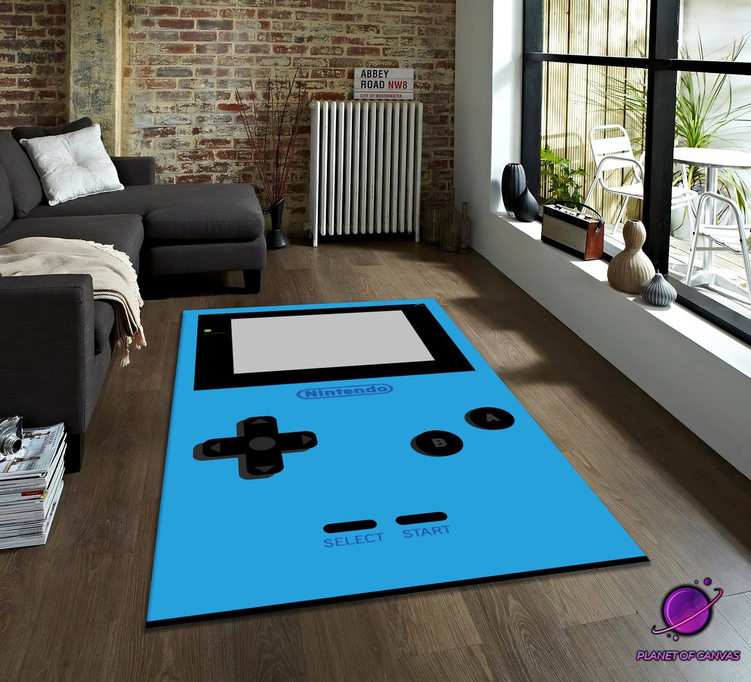 Retro Nintendo Game Boy Rug, Gamer Room Decor, Blue Handheld Console ...