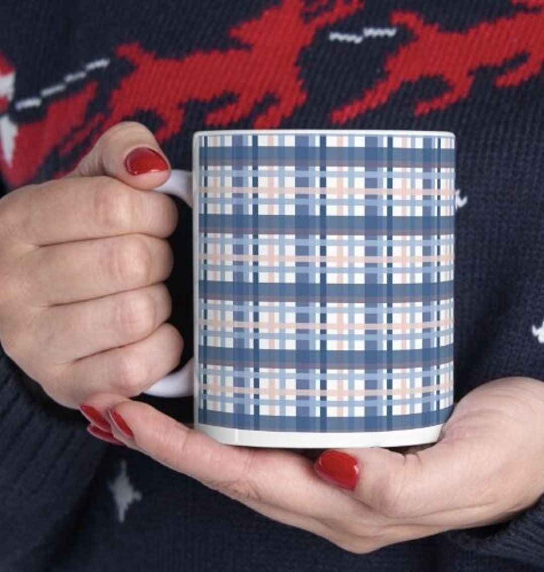 Pastel Blue Plaid Coffee Mug Christmas Gift, Holiday Gift Mother, Gift ...