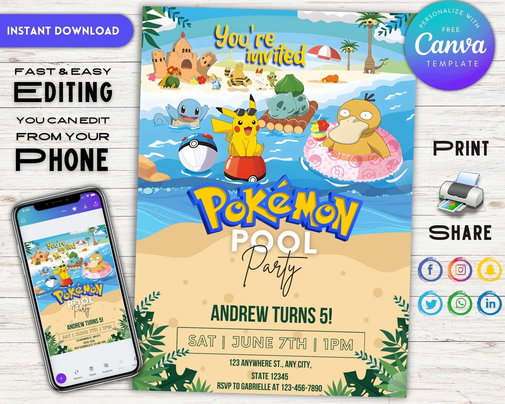 Pokemon Pool Party Birthday Invitation Pikachu Pool Party - Etsy Australia