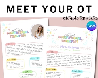 Meet the OT Handout Occupational Therapist OT Editable Printable PDF ...