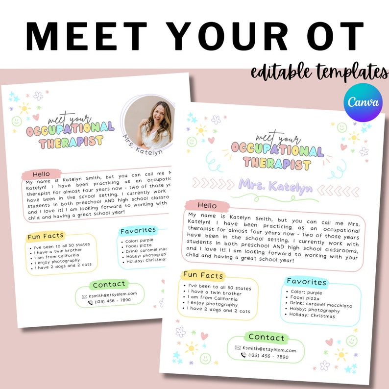 Meet the Occupational Therapist / OT Editable Canva Template | Back to ...