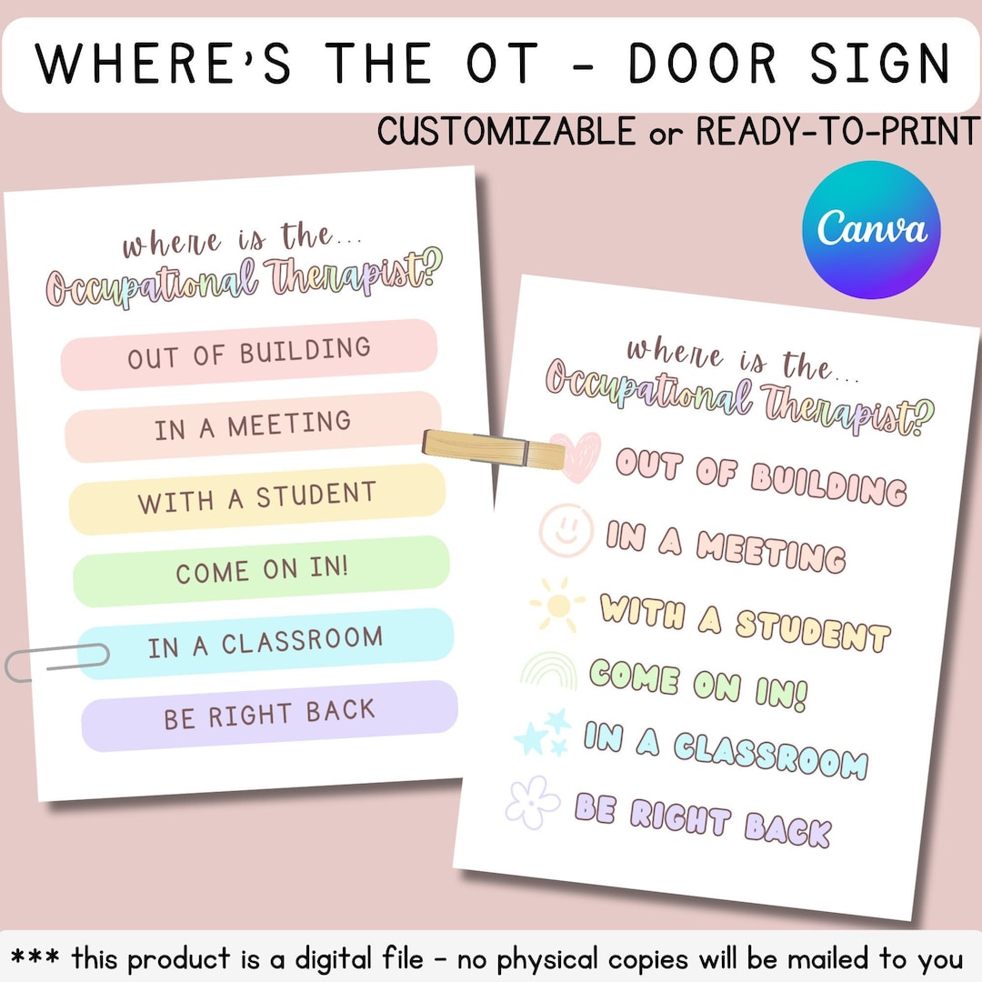 Occupational Therapist Door Signs | Customizable Where is the OT Office ...